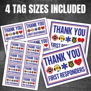 Thank You First Responders Gift Tags, Police Firefighter 911 EMS EMT ...