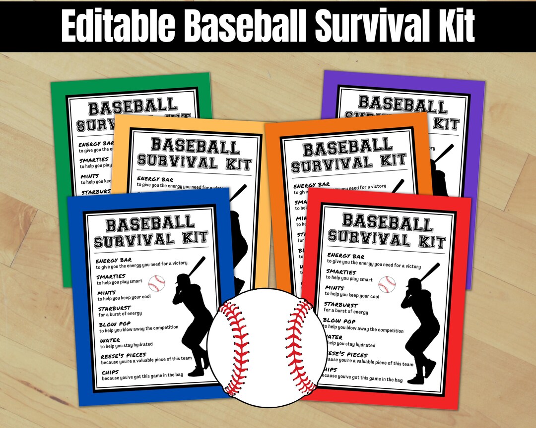 Baseball Survival Kit Gift Tags, Tournament Good Luck Goodie Bag Tag ...