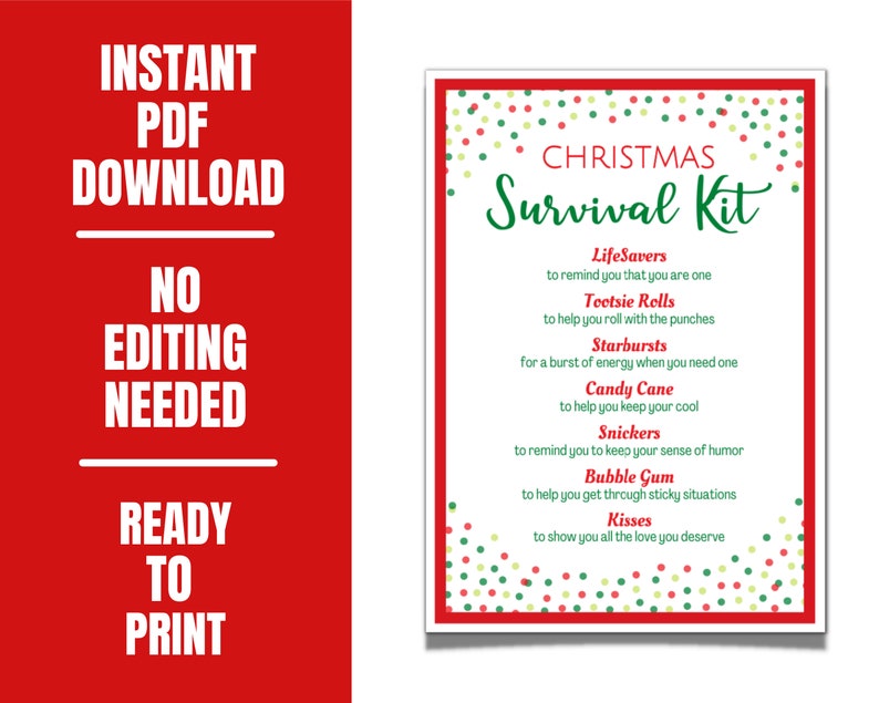 Christmas Survival Kit Gift Tag Printable Stocking Stuffer - Etsy