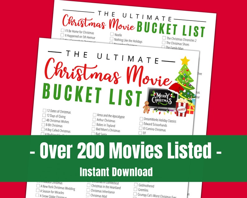 Christmas Movie Bucket List, Family Movie Night Printable, Xmas Movie ...