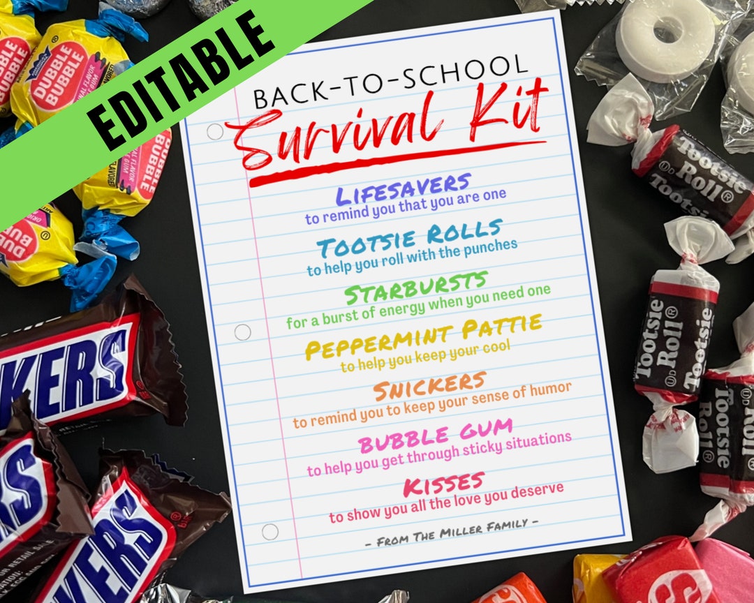 EDITABLE Back to School Survival Kit Gift Tag, Teacher Appreciation ...