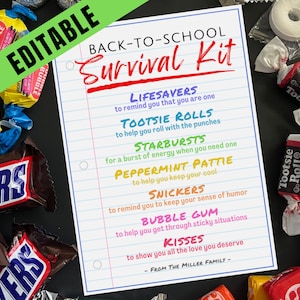 EDITABLE Back to School Survival Kit Gift Tag, Teacher Appreciation ...