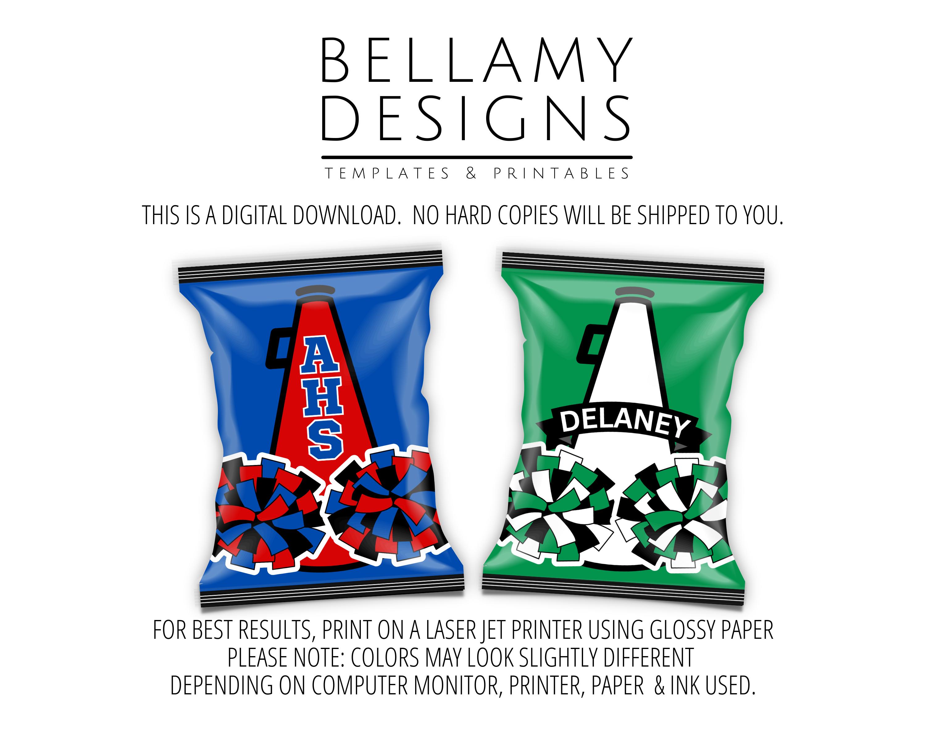 Editable Cheerleading Chip Bag, Cheerleader Goodie Bag Tag for Party ...
