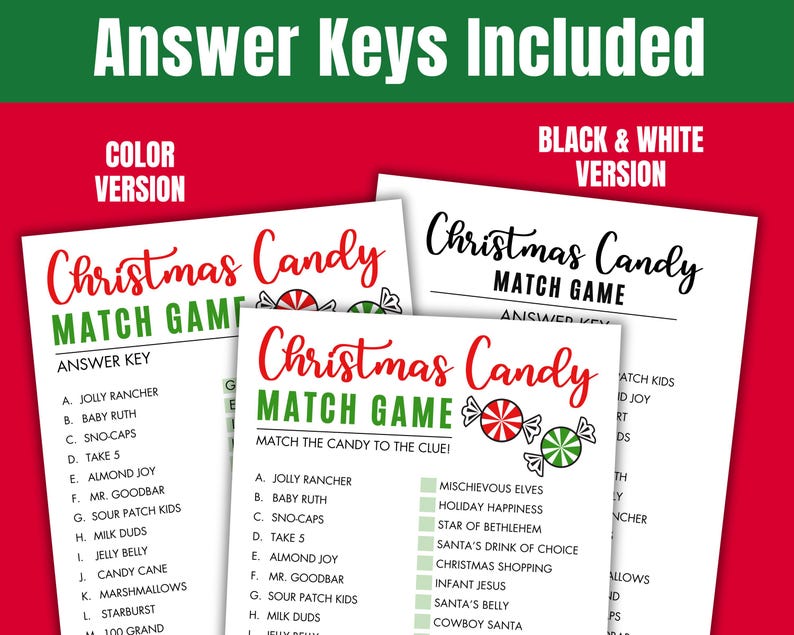Christmas Candy Match Game Printable, Xmas Candy Trivia Quiz, Sweet ...