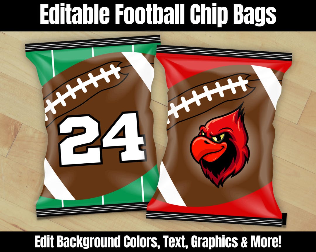Football Chip Bag, Editable Chip Bag Printable, Goodie Bag Party Favors ...