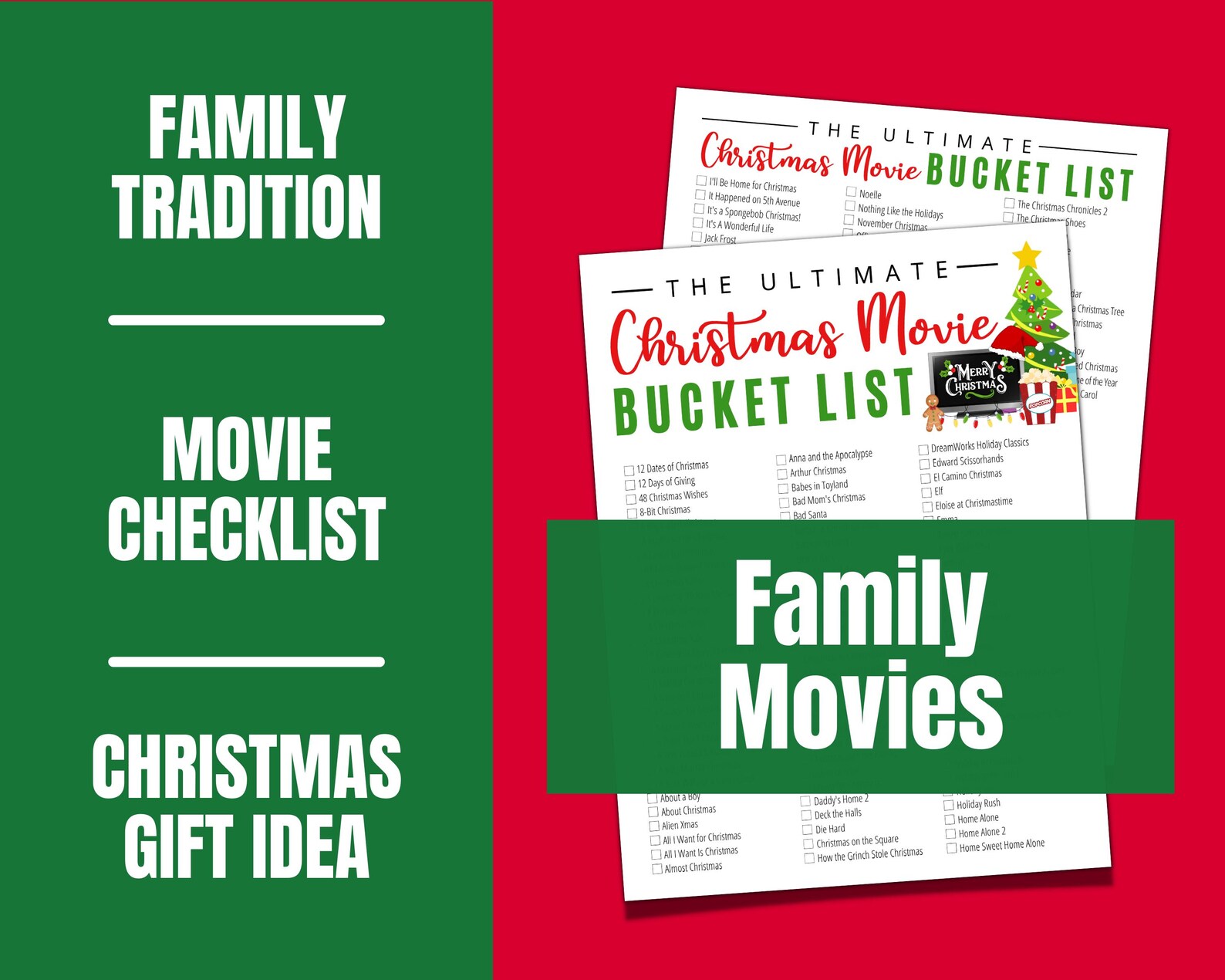 Christmas Movie Bucket List, Family Movie Night Printable, Xmas Movie ...