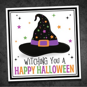 Halloween Sticker Label Tag Printable, Witching You A Happy Halloween ...