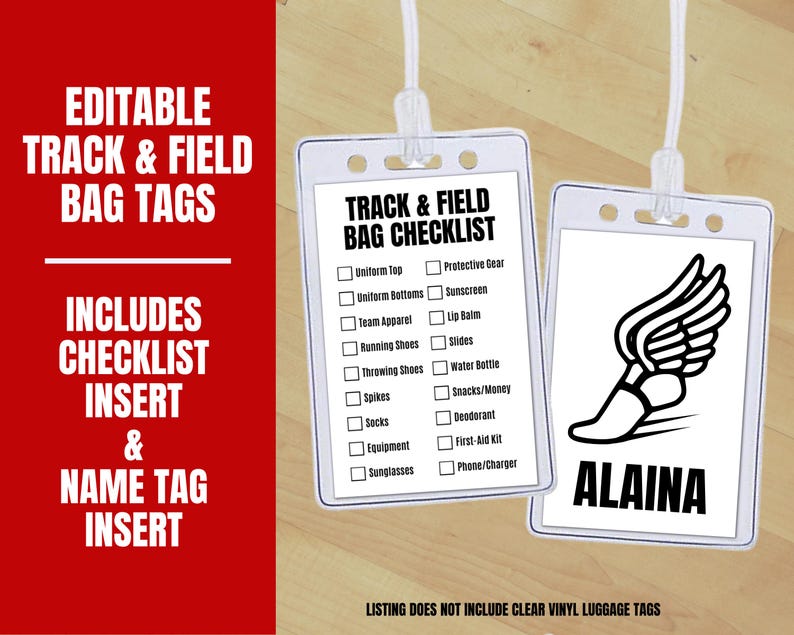 Editable Track & Field Bag Tag Insert, Custom Track Equipment Gear ...