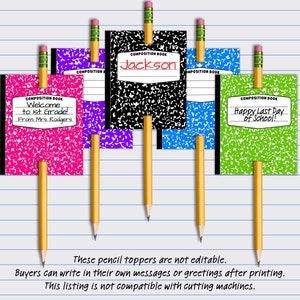 Back to School Gift Pencil Toppers, Composition Notebook Printable for ...