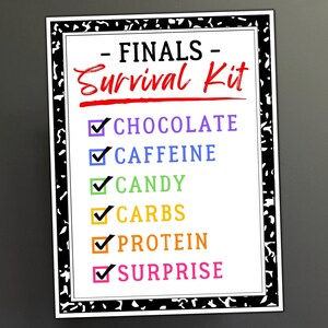 Finals Survival Kit Tags, High School College Student Finals Care ...