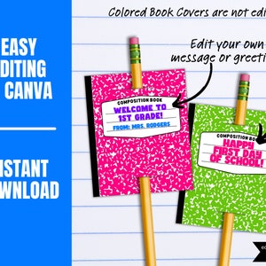 EDITABLE Pencil Toppers, Composition Notebook Printable for Students ...
