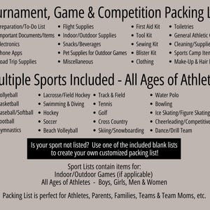 Sports Packing List for Athletes Parents Team Moms, Tournament Game ...