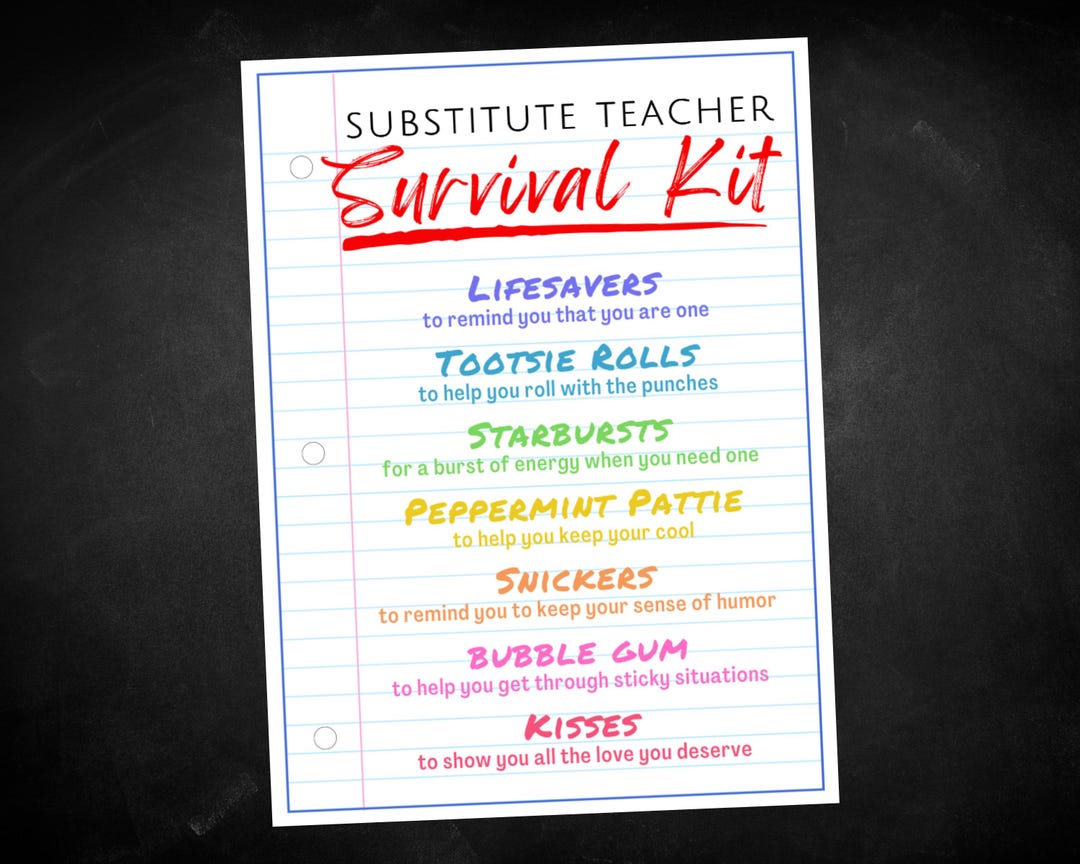 Substitute Teacher Survival Kit Gift Tags, Teacher Appreciation and ...