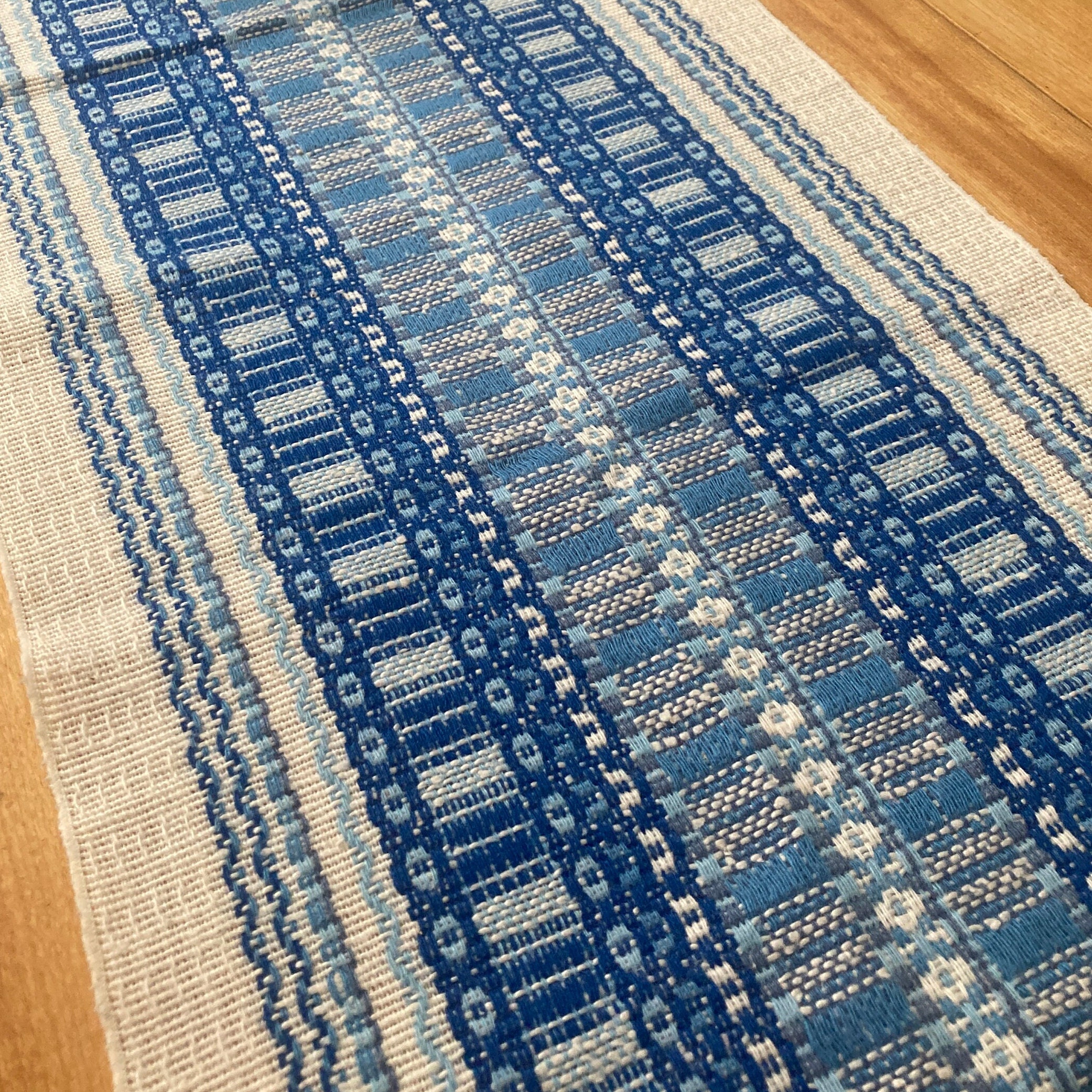 Swedish Blue & White Woven Table Runner, Approx 37 Long X 12 Wide ...