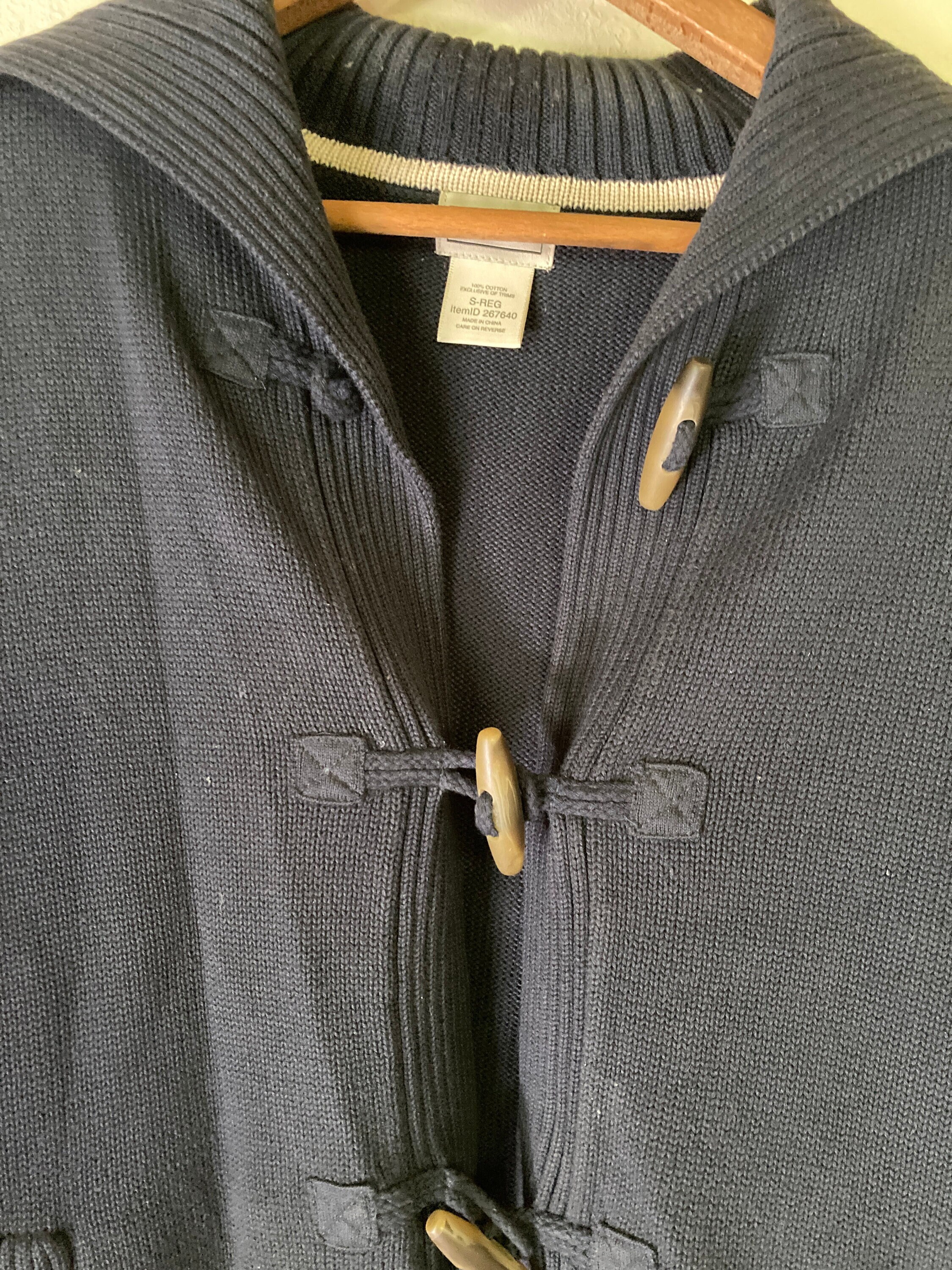 Navy Blue LL Bean Toggle Sweater, Cardigan, Fine Cotton Knit Jacket W ...