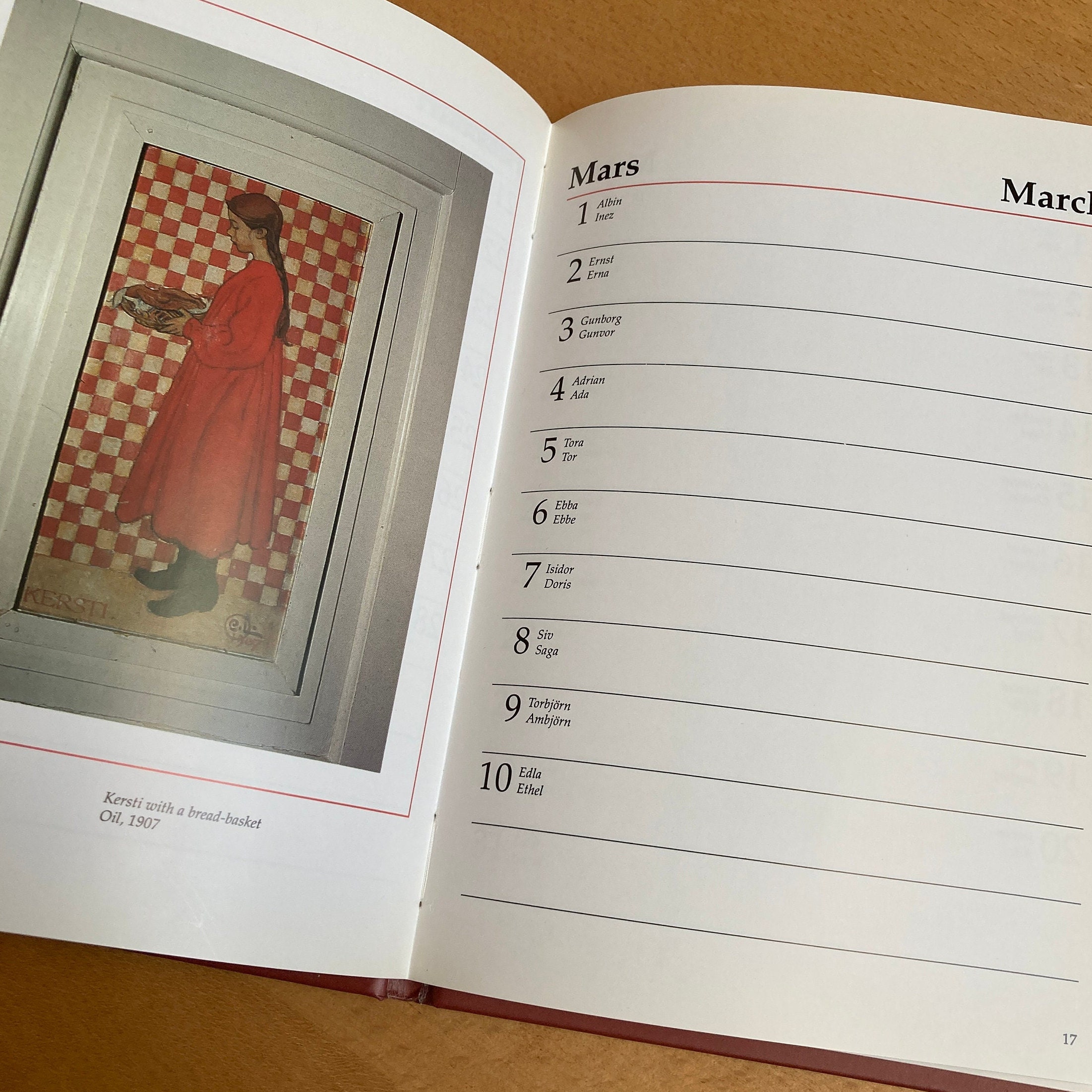 Vintage Carl Larsson Perpetual Calendar, Birthday, Name Day ...