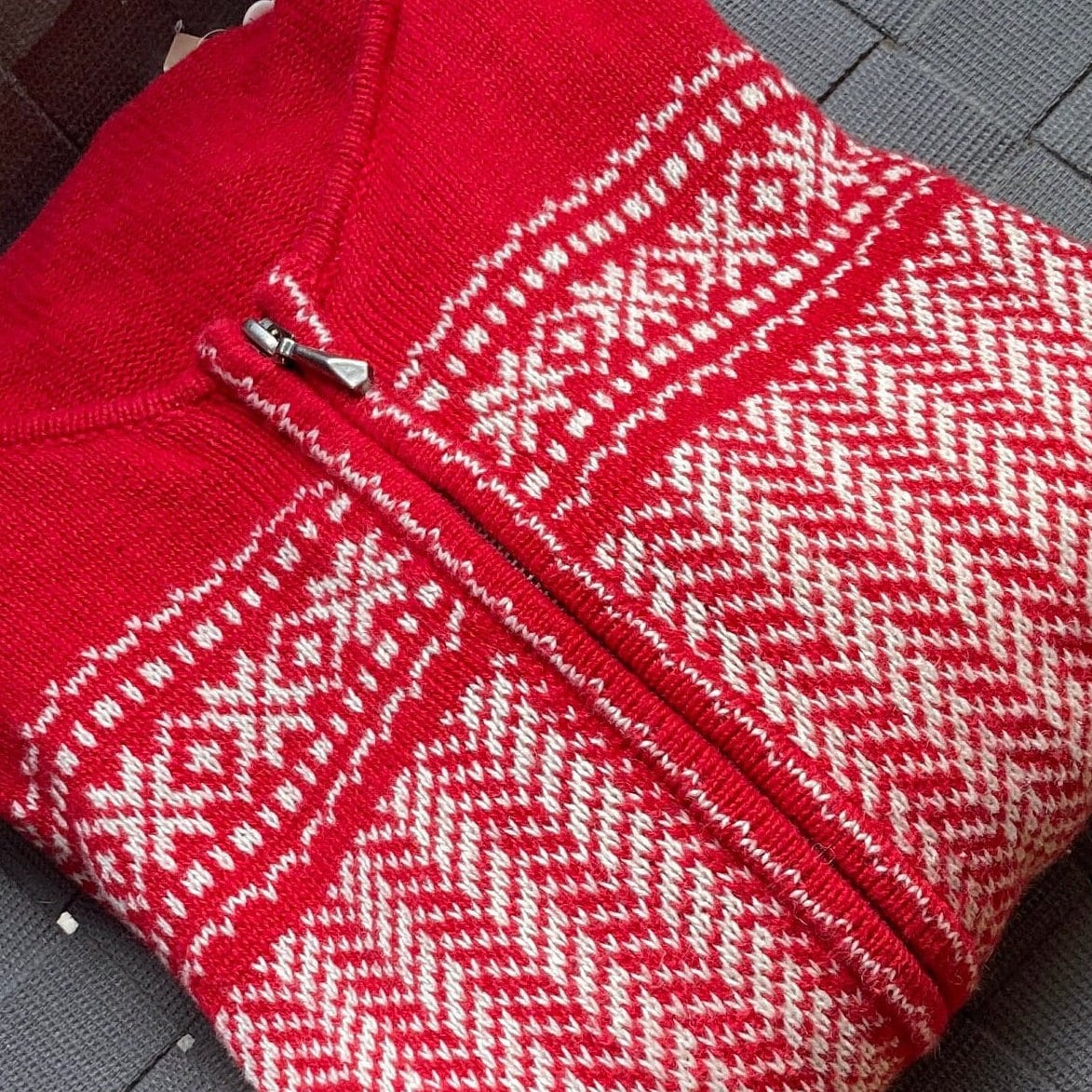 Sweet, Fair Isle Sweater, Zip Cardigan, Cotton, Red & White Traditional ...