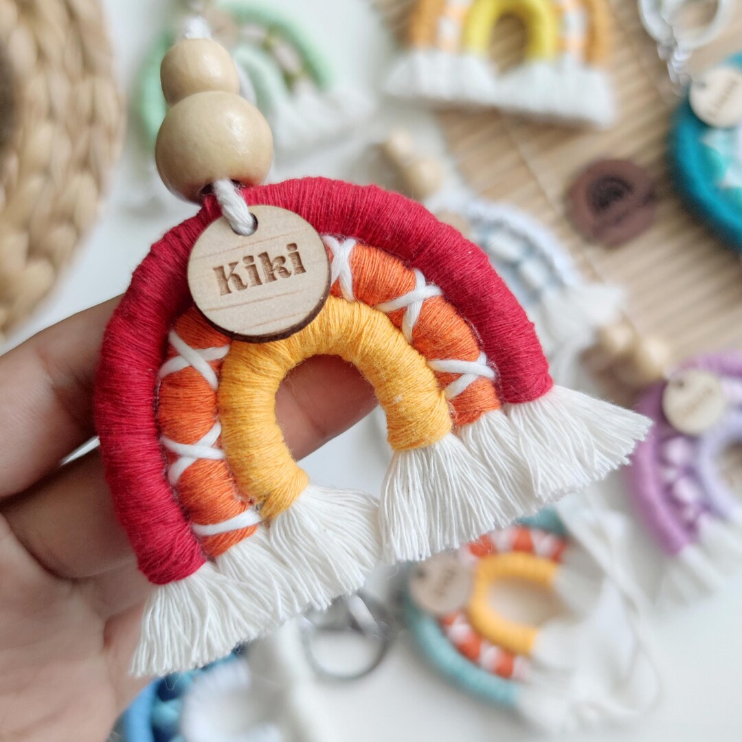 Rainbow Macrame Keychain Boho Macrame Birthday Gifts Baby Shower Favor ...