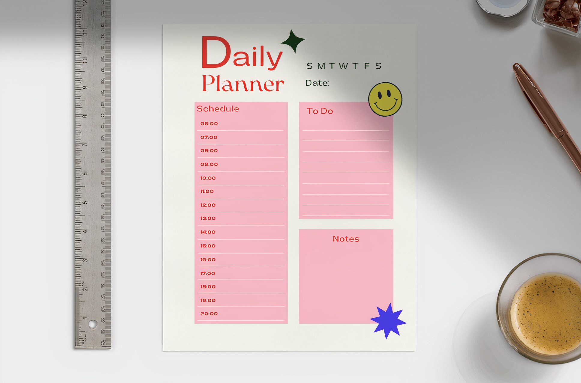 Daily Planner Template Printable Hourly Aesthetic That Girl Retro ...