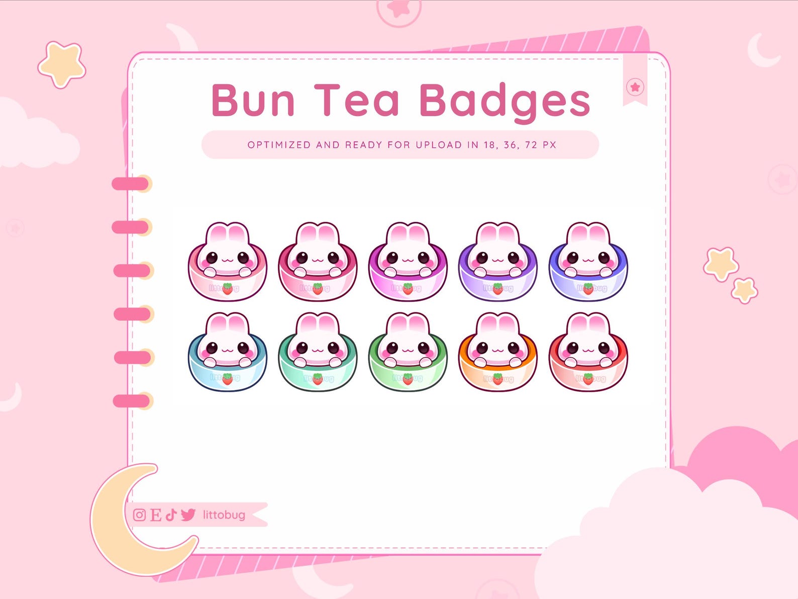 Bunny Tea Badges (white) for Twitch, Youtube, Discord | Cute Bit Badges ...