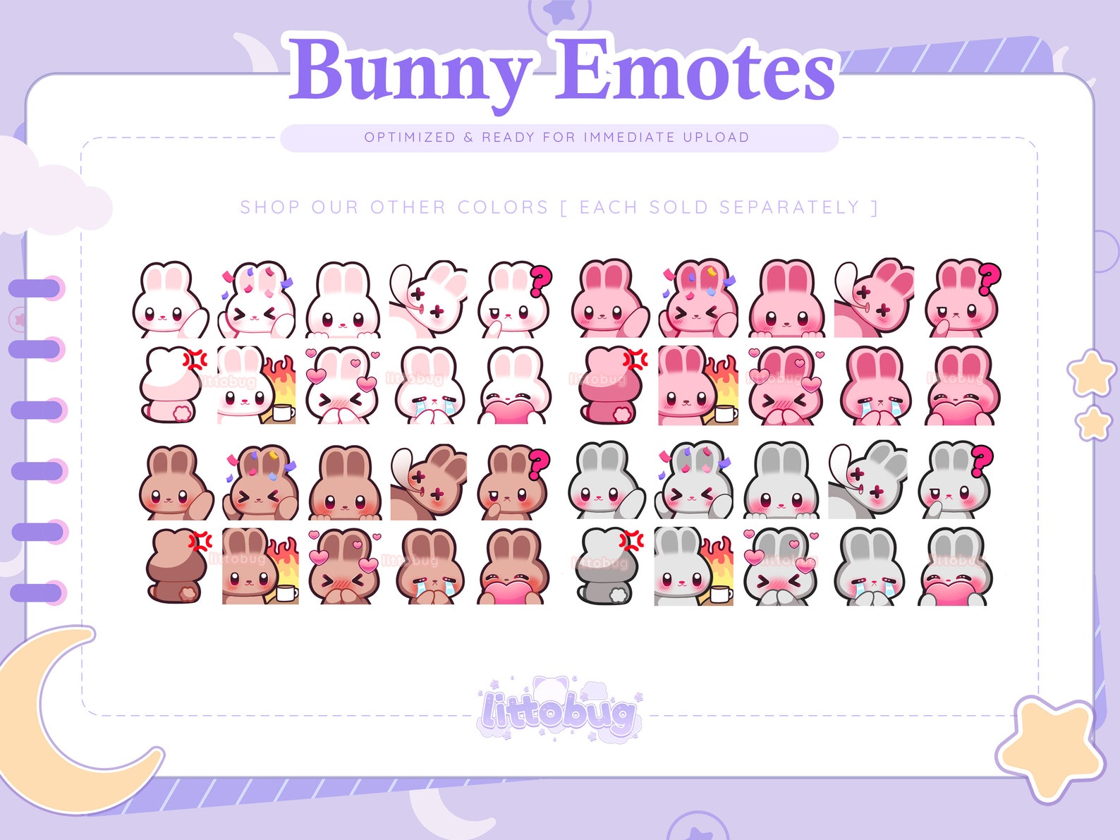 Bunny Rabbit Emotes 10 Pack for Twitch, Youtube, Discord White and Pink ...