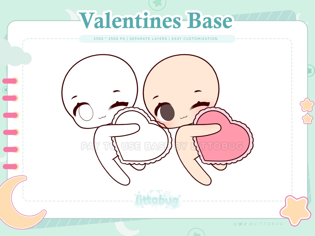 Valentines Base 7 YCH Chibi Template for Commissions, Twitch, Discord ...