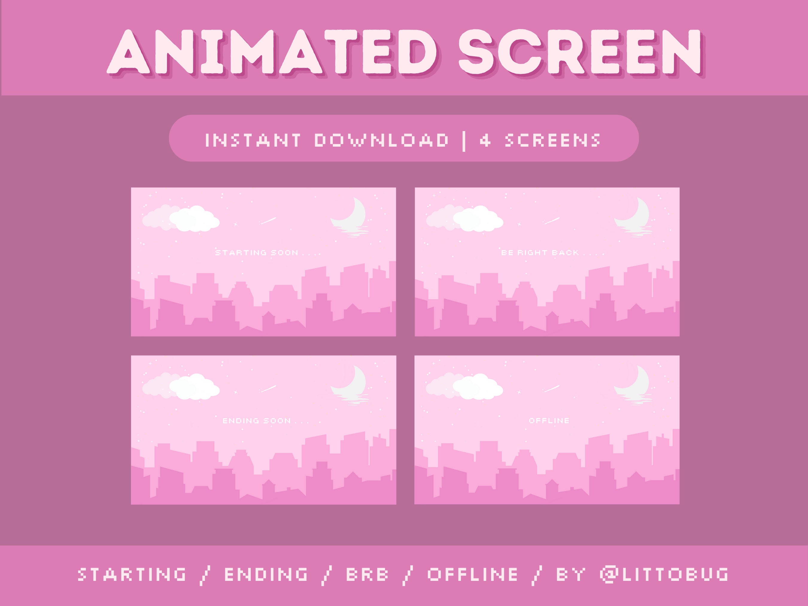 Animated Pink Skyline Lo-fi Stream Overlay for Twitch Starting Soon ...