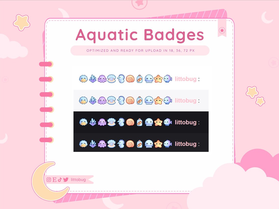 Ocean Sea Creature Badges (10 Pack, Blue) for Twitch, Youtube, Discord ...