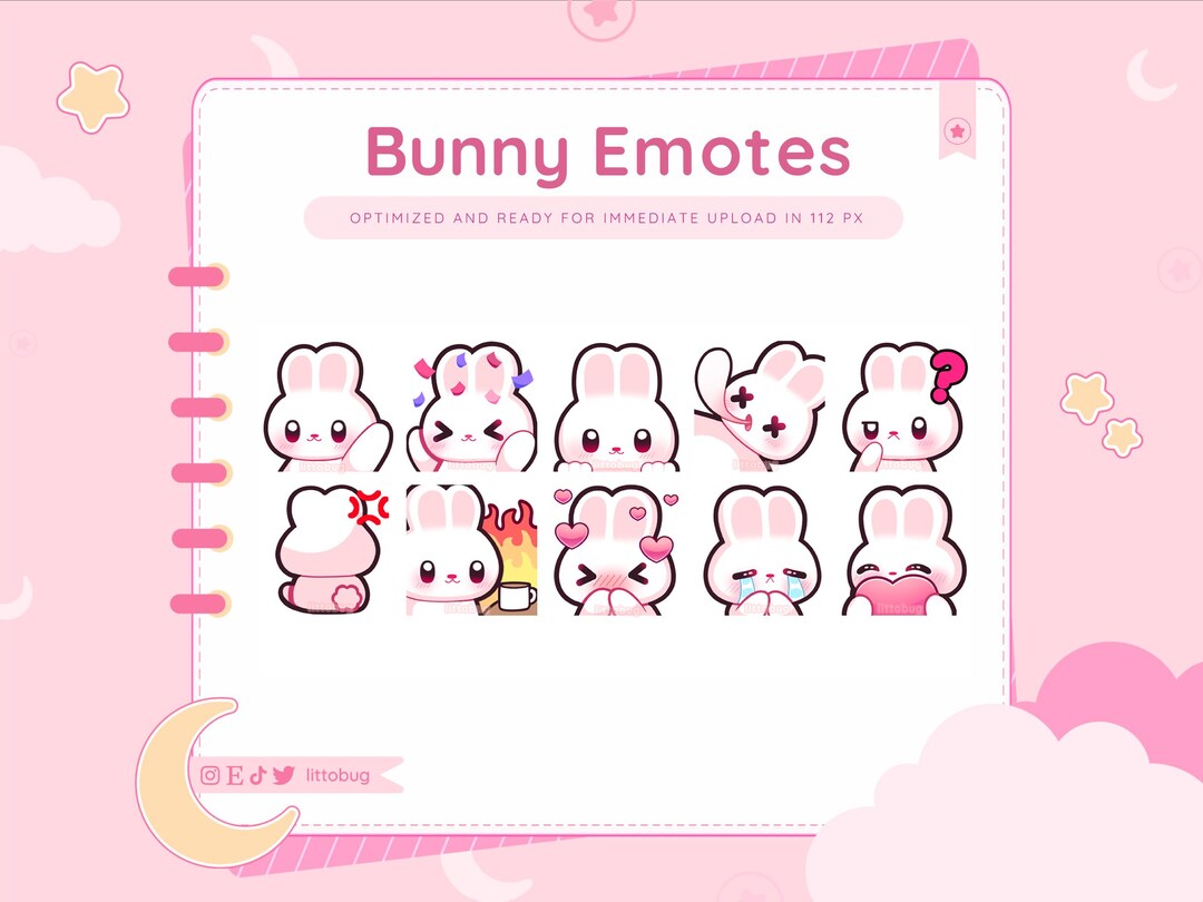 Bunny Rabbit Emotes (10 Pack) for Twitch, Youtube, Discord | White and ...