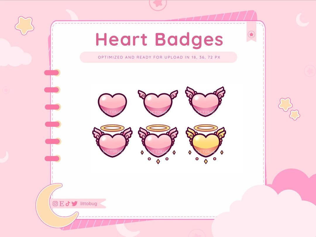 Angel Heart Wing Twitch Badges, Pink Streaming Sub Badges (6 Pack ...