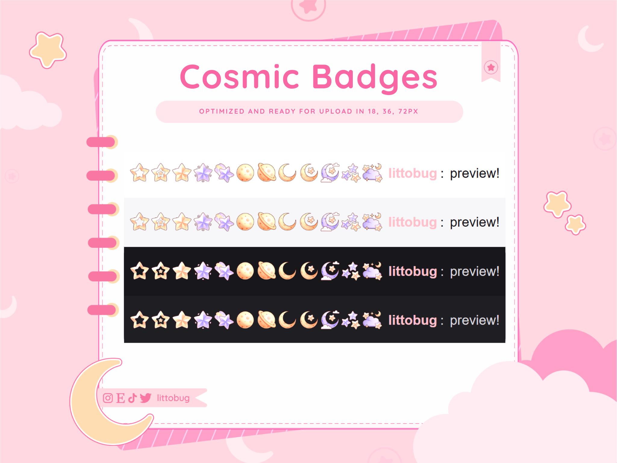 Celestial Star Moon Badges (12 Pack, Gold & Purple) for Twitch, Discord ...