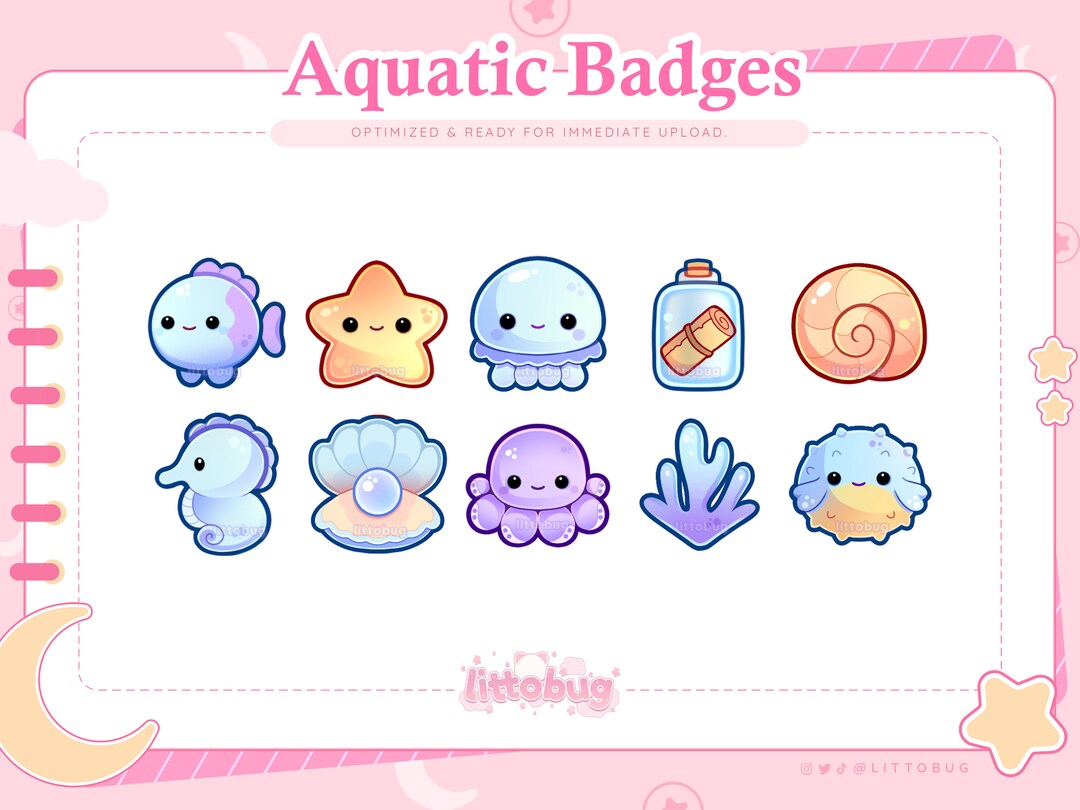 Ocean Sea Creature Badges (10 Pack, Blue) for Twitch, Youtube, Discord ...
