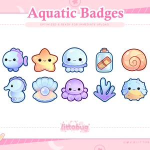 Ocean Sea Creature Badges (10 Pack, Blue) for Twitch, Youtube, Discord ...