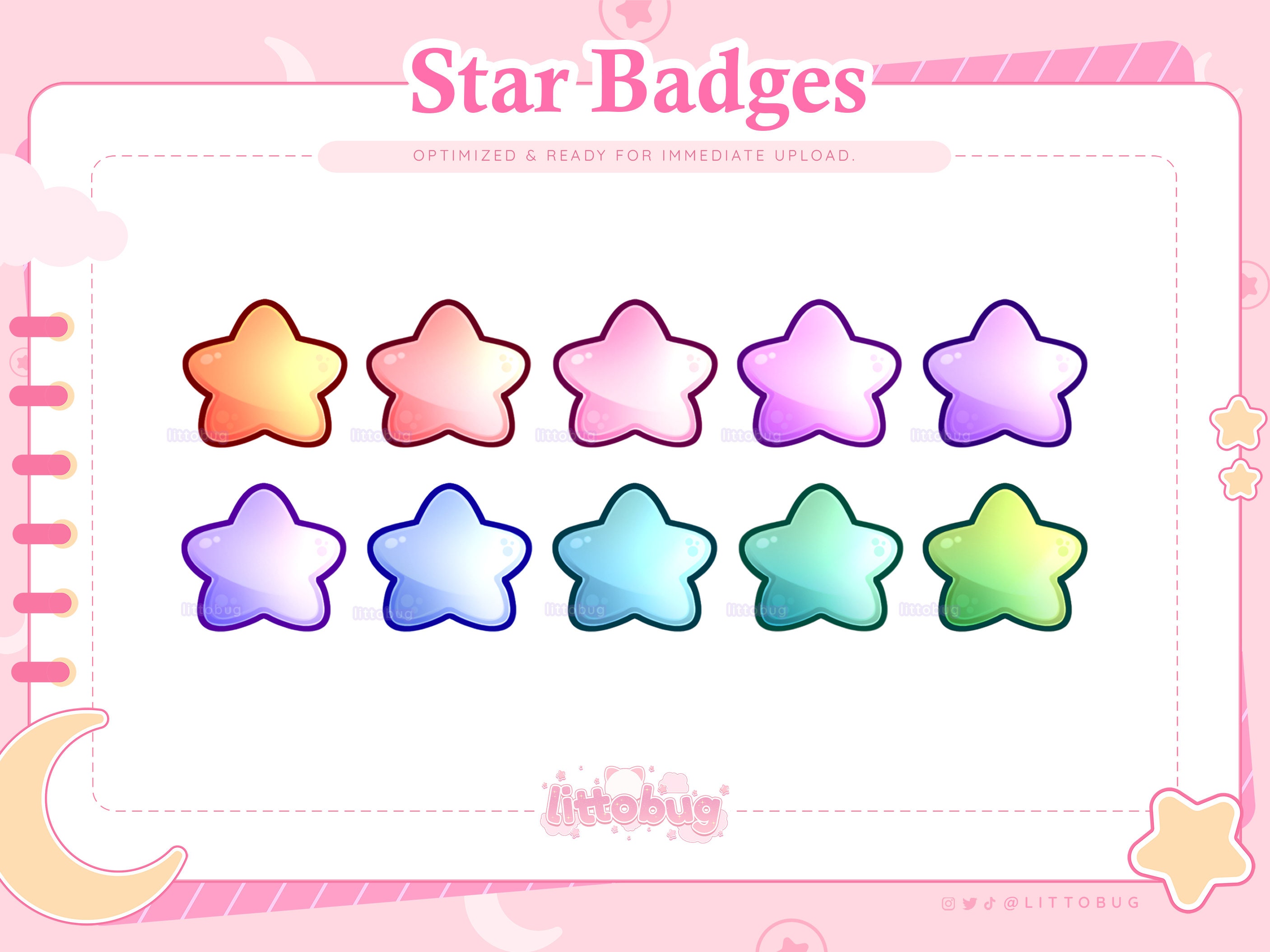 Star Badges 10 Pack, Rainbow for Twitch, Youtube, Discord Affordable ...