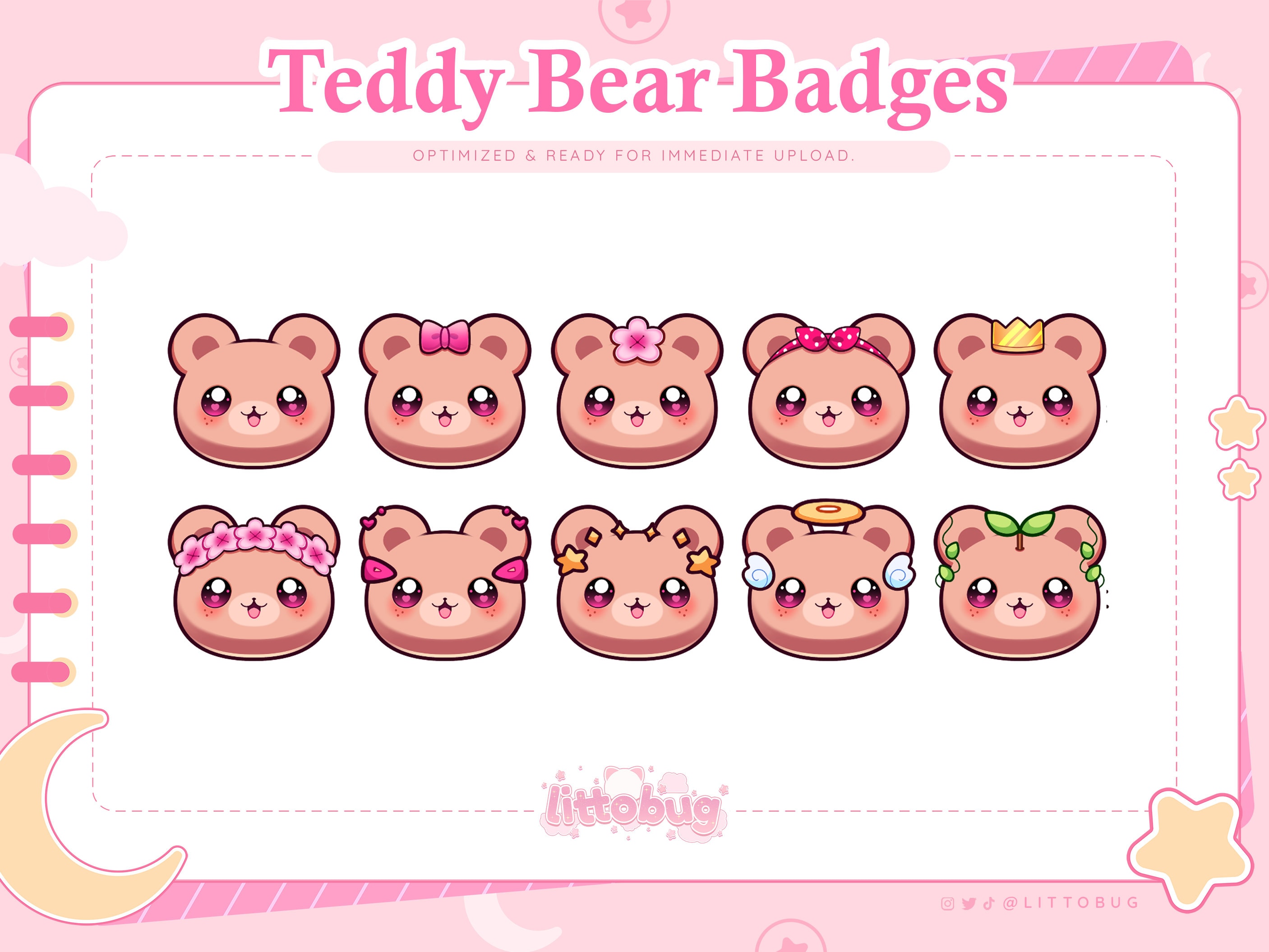 Teddy Bear Badges 10 Pack for Twitch, Youtube, Discord Cute Sub and Bit ...