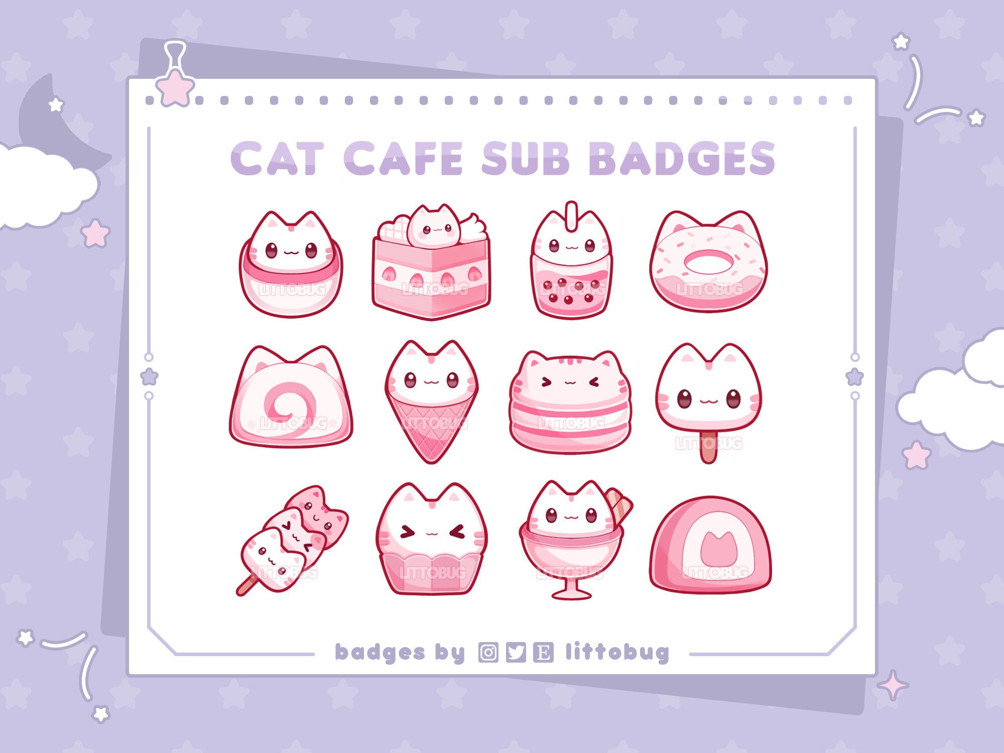 Cat Cafe Badges 12 Pack Pink for Twitch Discord Youtube - Etsy Canada