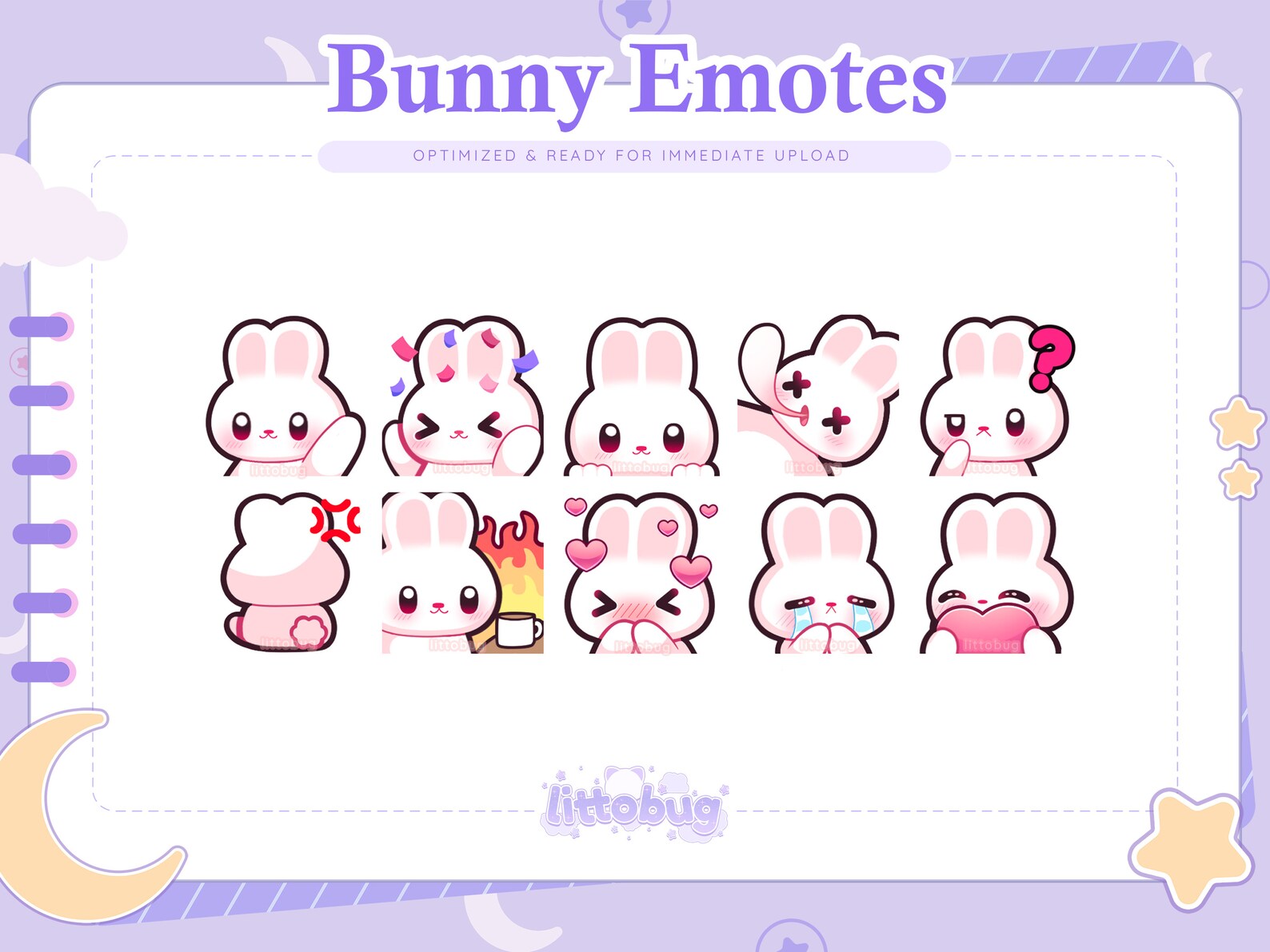 Bunny Rabbit Emotes 10 Pack for Twitch, Youtube, Discord White and Pink ...