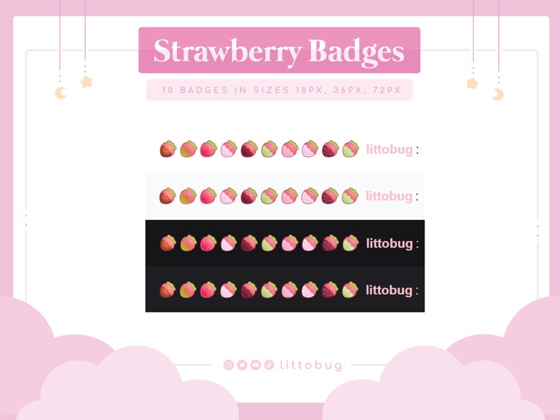 Cute Strawberry Badges 10 Pack for Twitch Discord Youtube - Etsy