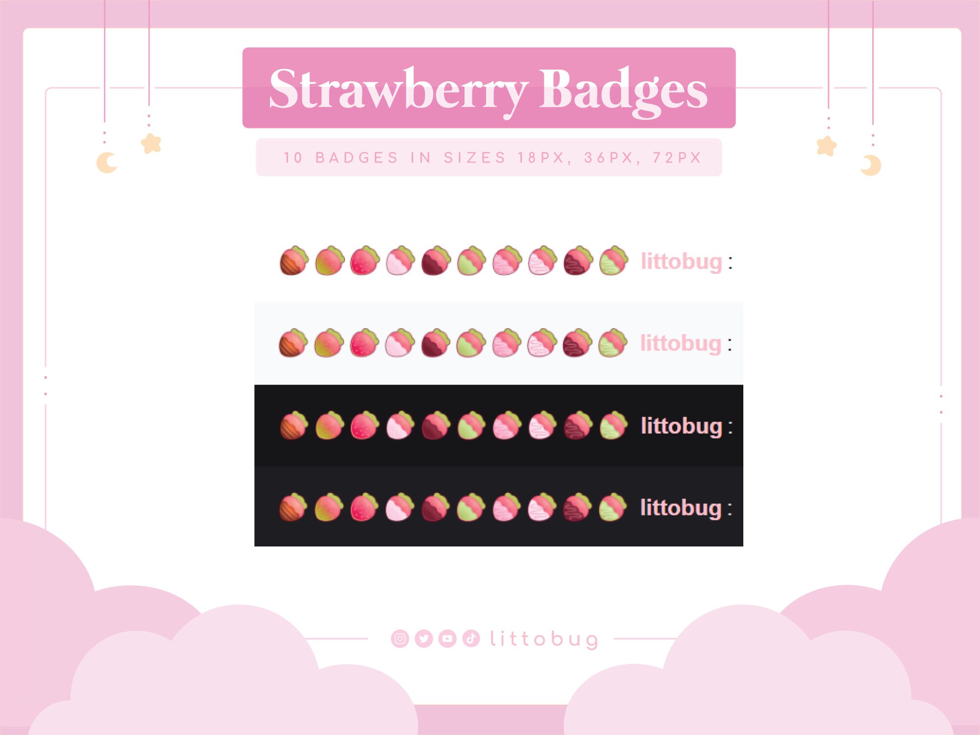 Cute Strawberry Badges 10 Pack for Twitch Discord Youtube - Etsy