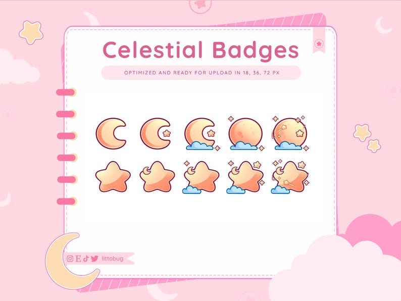 Celestial Lunar Badges (10 Pack, Gold) for Twitch, Discord, Youtube ...