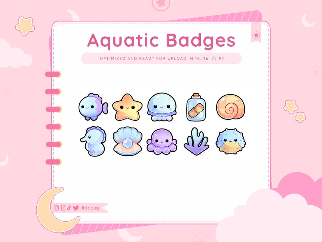 Ocean Sea Creature Badges (10 Pack, Blue) for Twitch, Youtube, Discord ...