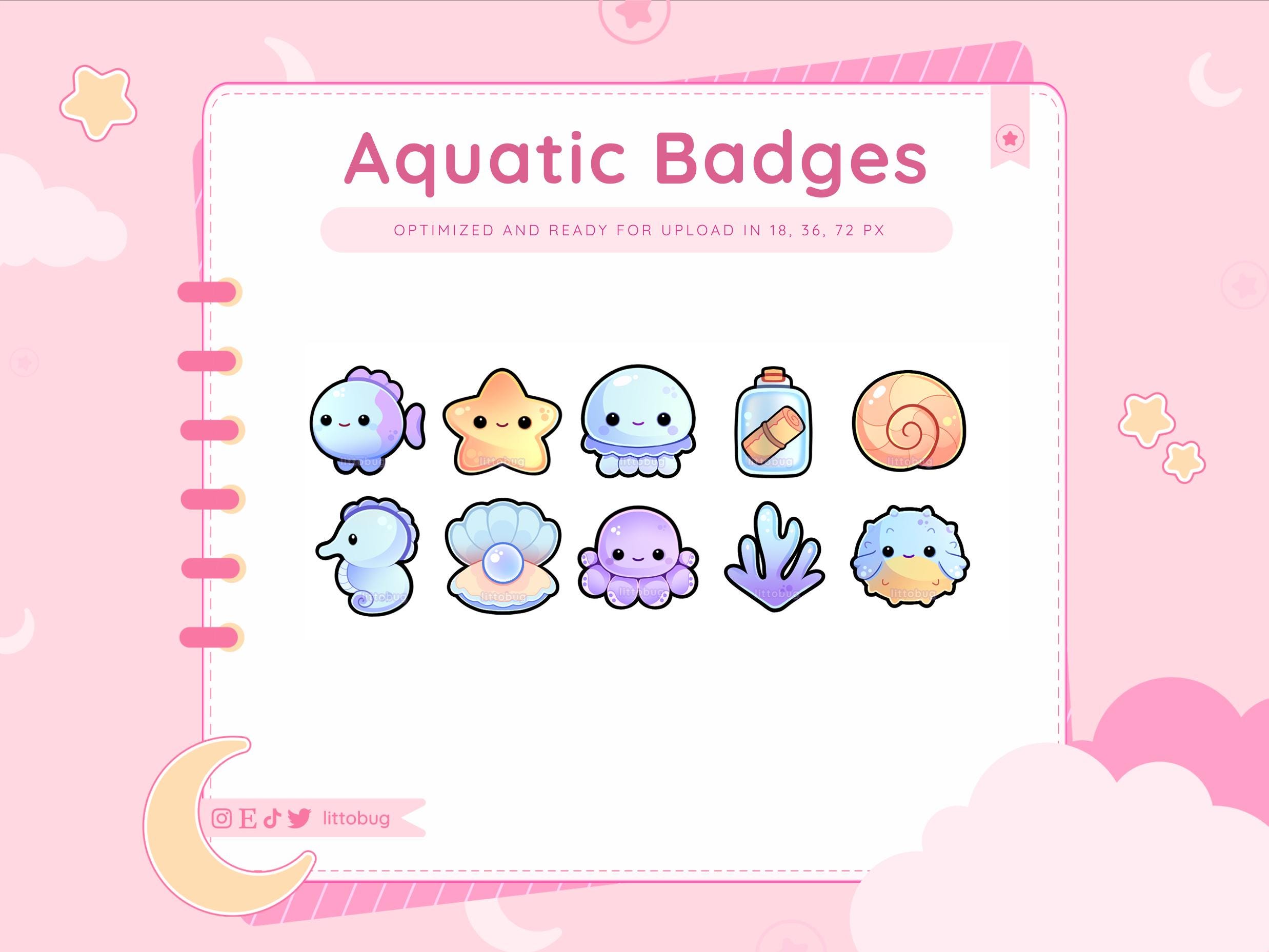 Ocean Sea Creature Badges (10 Pack, Blue) for Twitch, Youtube, Discord ...