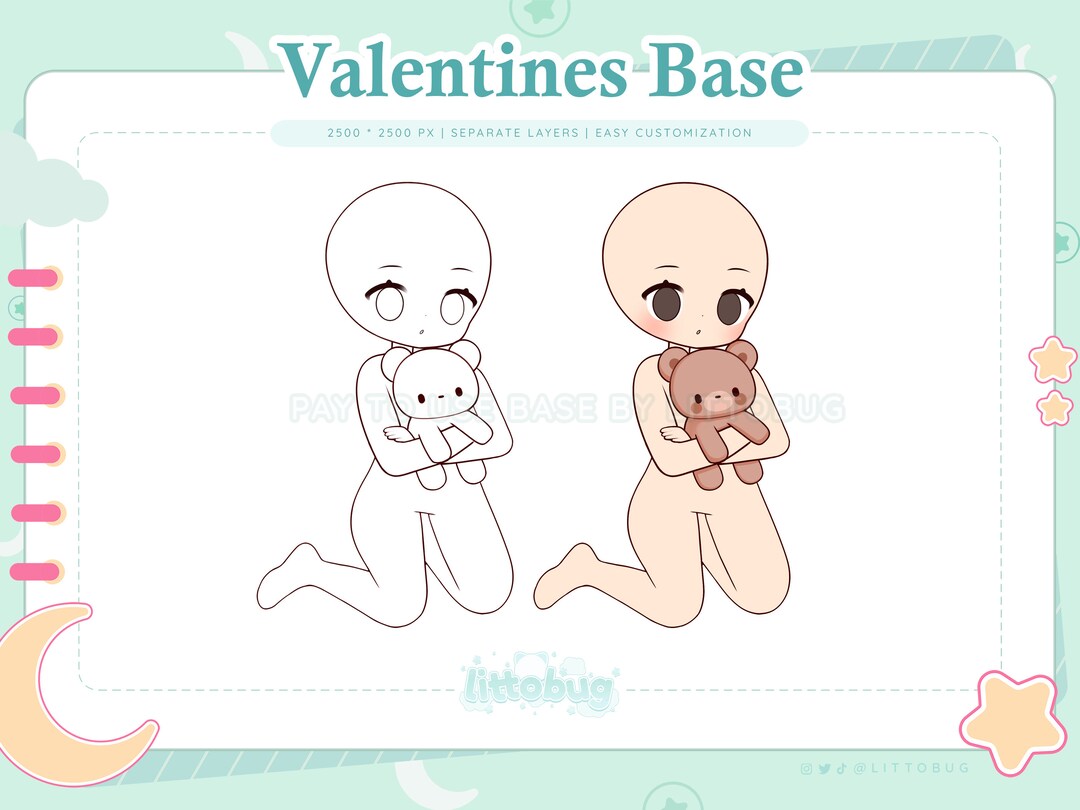 Valentines Base 1 YCH Chibi Template for Commissions, Twitch, Discord ...