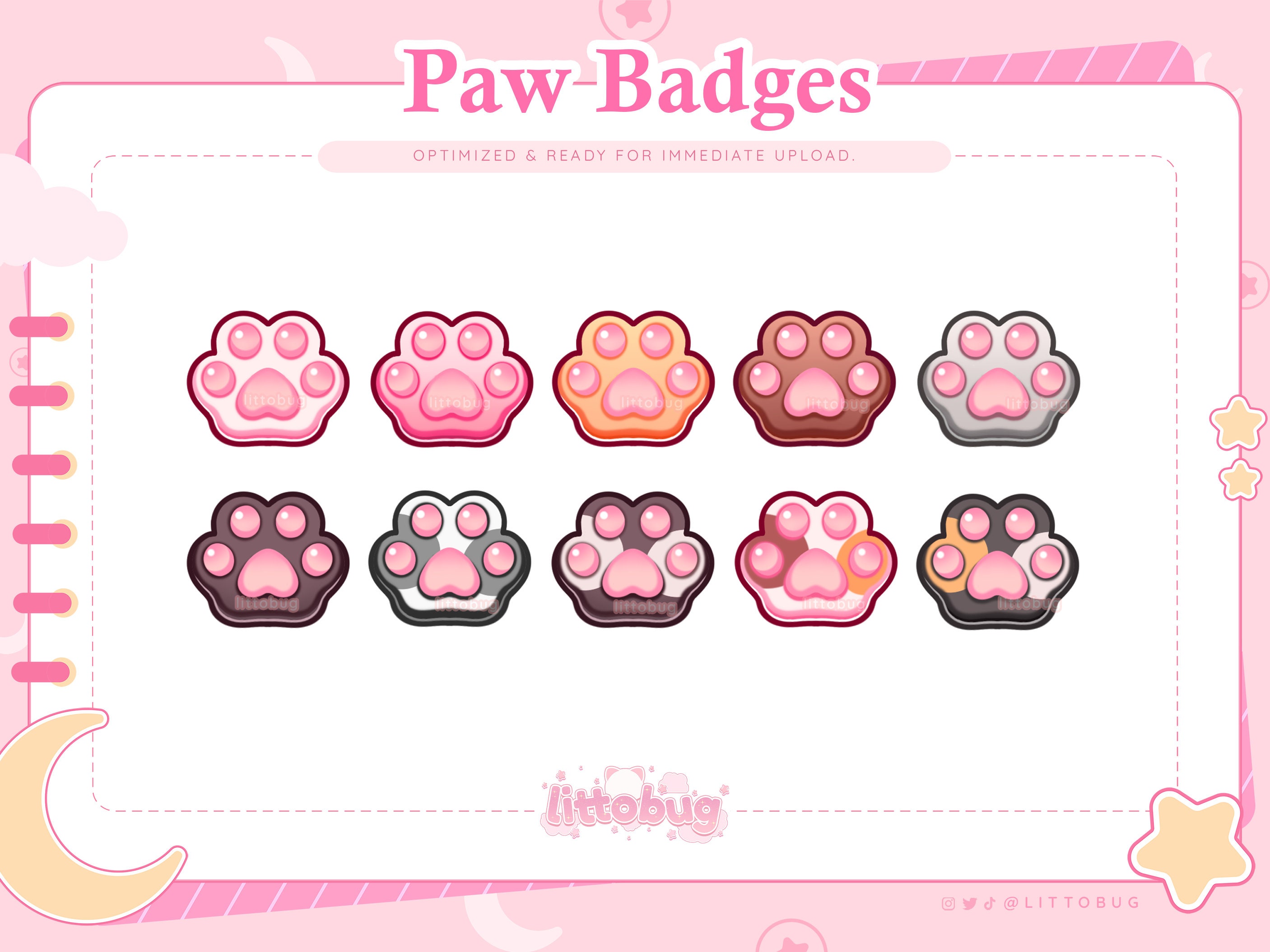 Animal Paw Badges 10 Pack for Twitch, Youtube, Discord Cute Sub or Bit ...