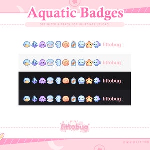 Ocean Sea Creature Badges (10 Pack, Blue) for Twitch, Youtube, Discord ...