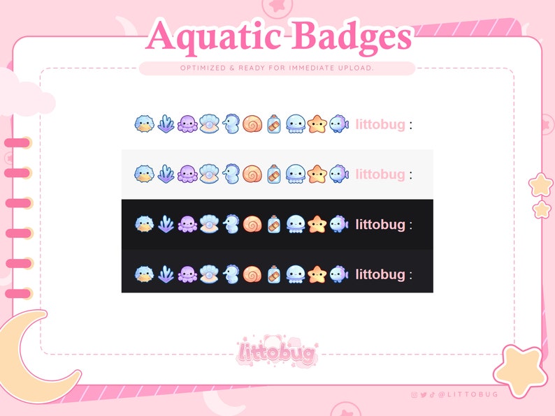 Ocean Sea Creature Badges 10 Pack, Blue for Twitch, Youtube, Discord ...