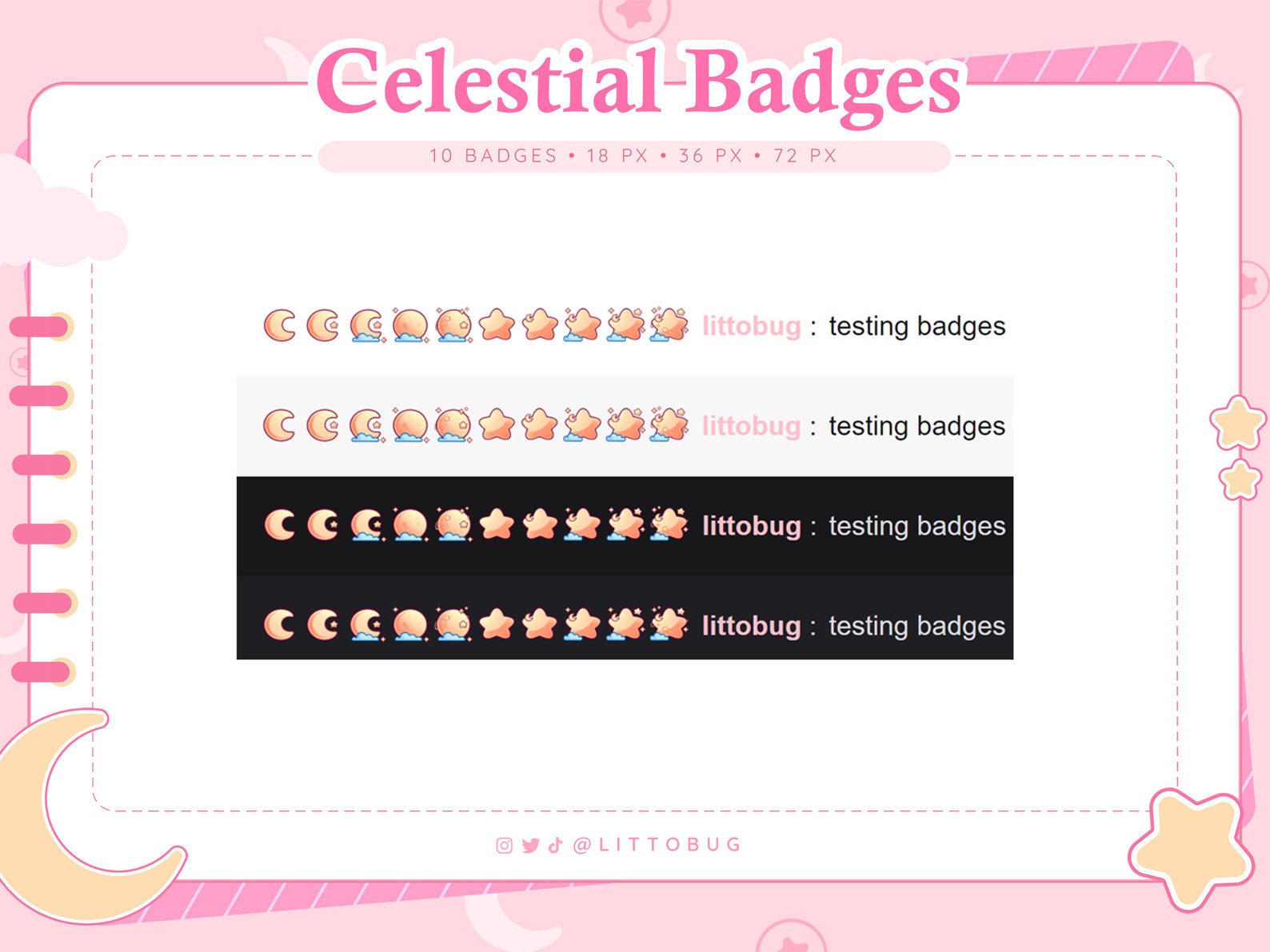 Celestial Lunar Badges 10 Pack, Gold for Twitch, Discord, Youtube ...