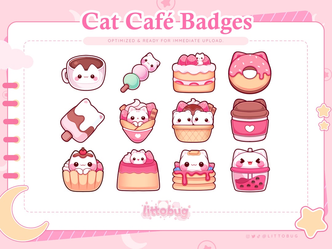 Kitty Cat Cafe Badges 12 Pack for Twitch, Youtube, Discord Cat Twitch ...