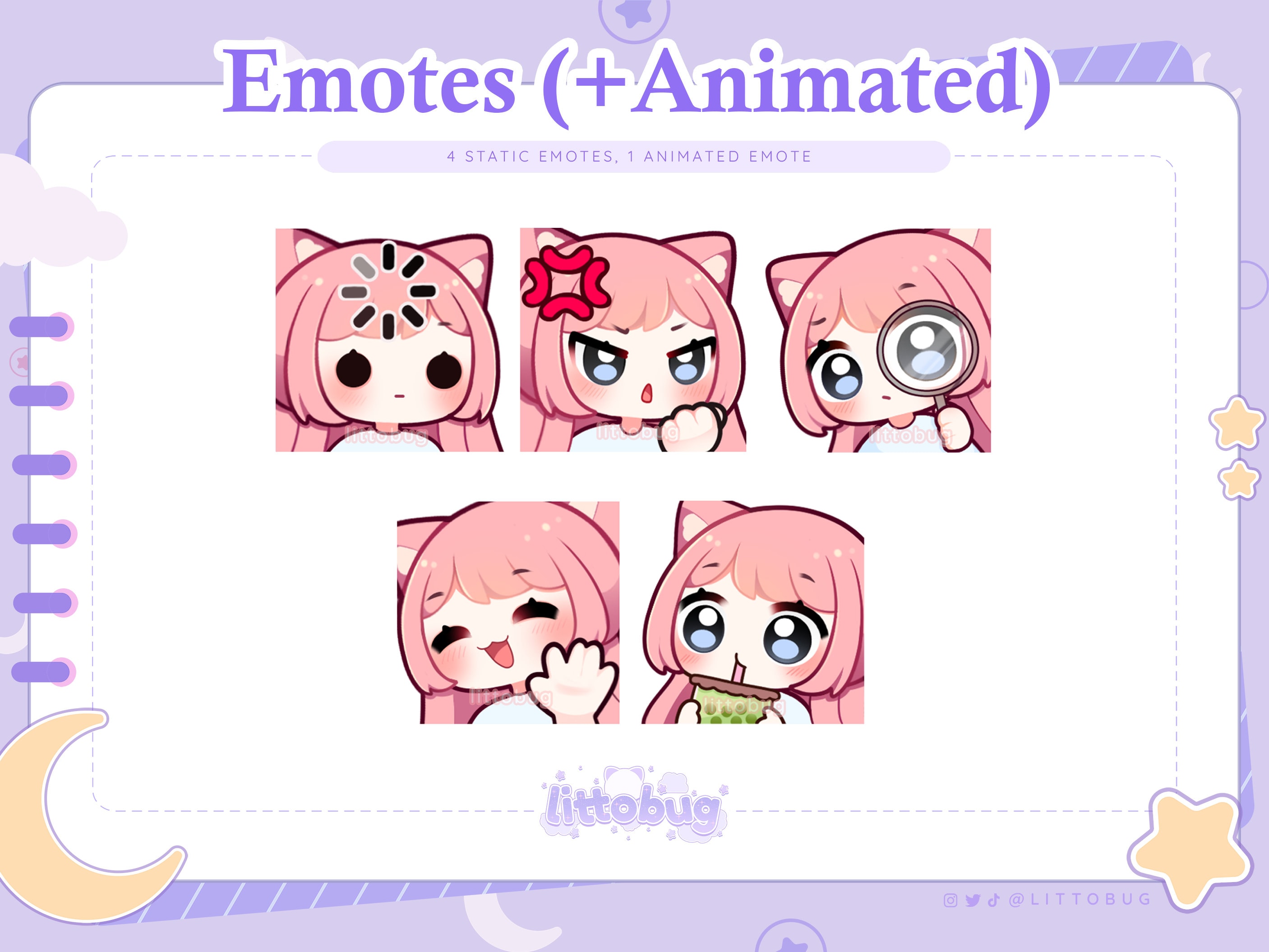 Chibi Girl Emotes (paquete de 5, rosa) para Twitch, YouTube, Discord ...