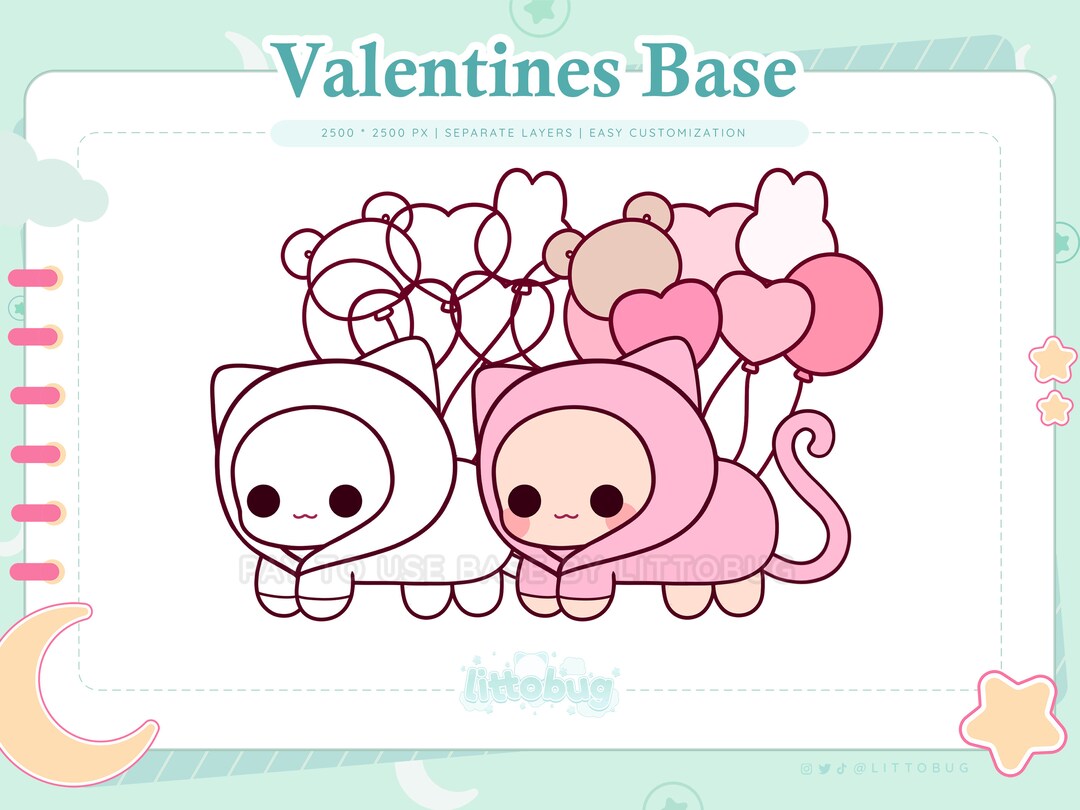 Valentines Base 8 YCH Chibi Template for Commissions, Twitch, Discord ...